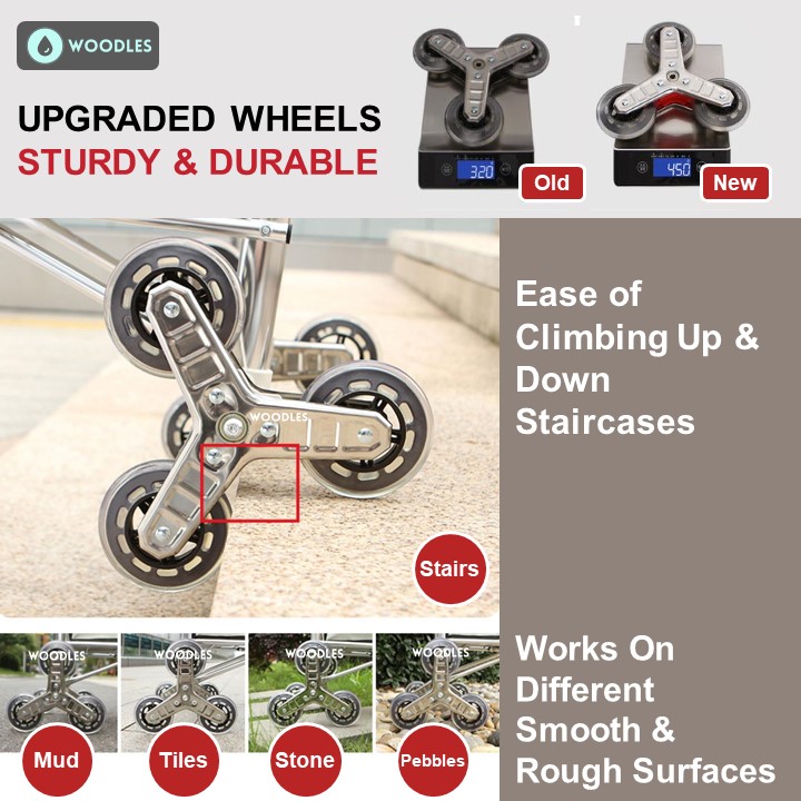 [SG Stock] WOODLES Grocery Shopping Trolley with Wheels Foldable Stair ...