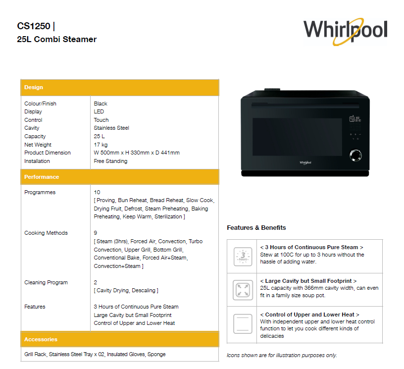 WHIRLPOOL CS1250 | CS2320 COMBI STEAM OVEN | Shopee Singapore