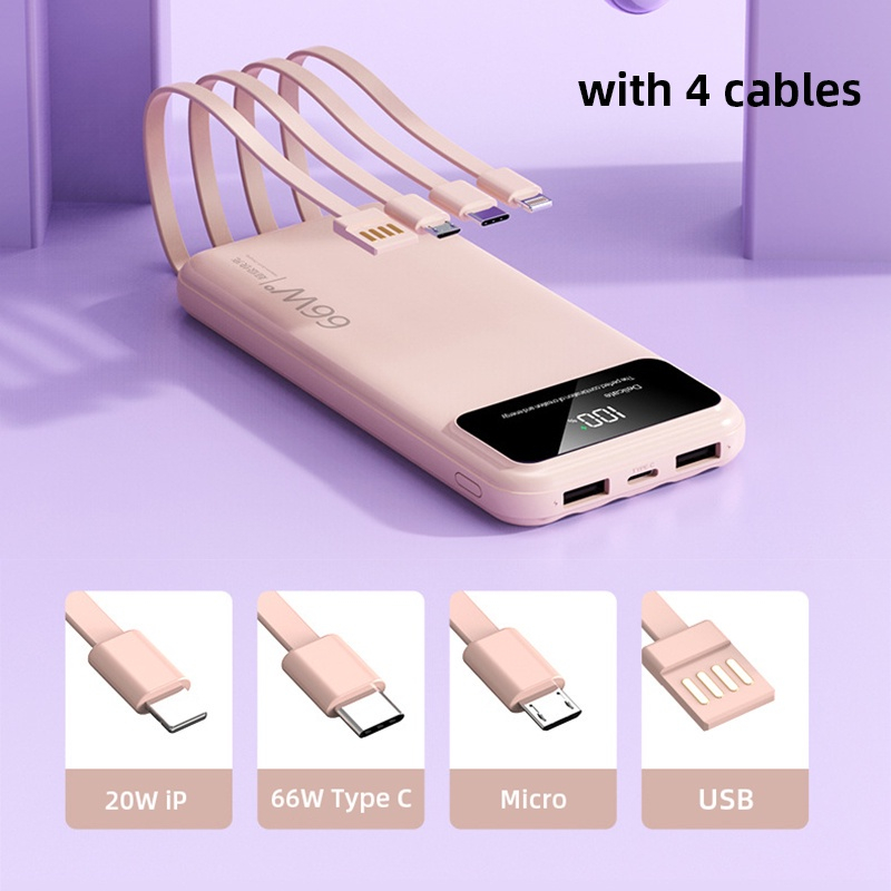 66W PD Super Fast Charge 10000mAh Powerbank with 4 Cable Mini Power ...
