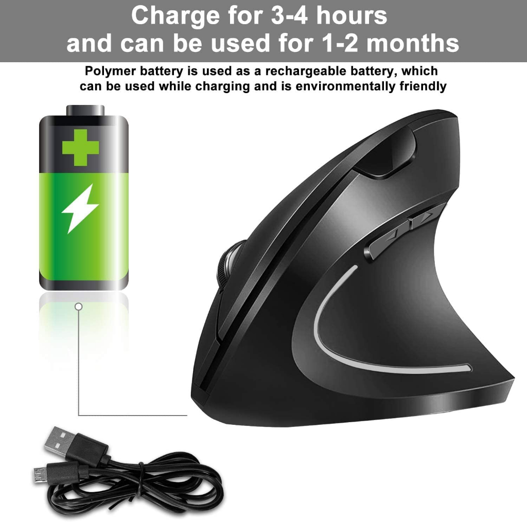Wireless USB Mice Rechargeable Vertical Mouse with USB Receiver 6 ...