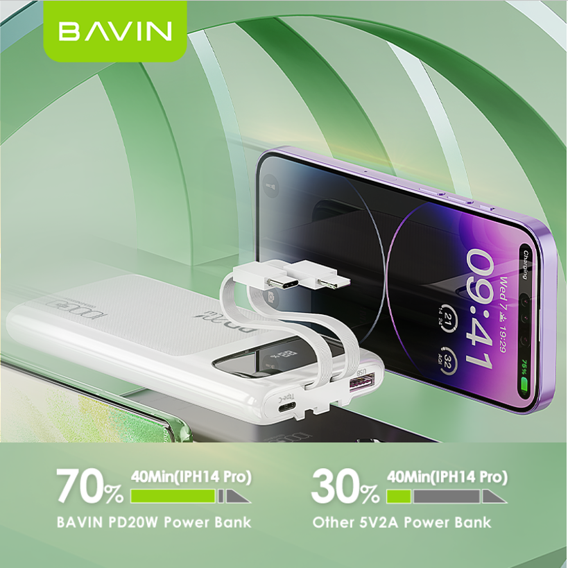 NEW Design BAVIN Fast Charging 10000mAh Power Bank with Inbuilt Cable ...