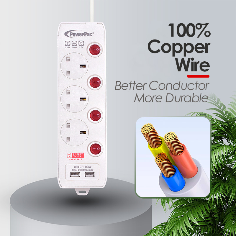 PowerPac Extension Cord, Extension Socket, Power Cord 3 Meter 3way with ...