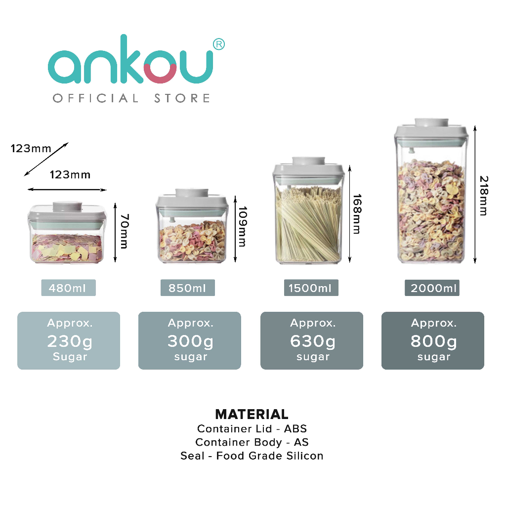 ANKOU AirTight Food Container - Square Clear Set (3 Pcs Set / 8 Pcs Set ...