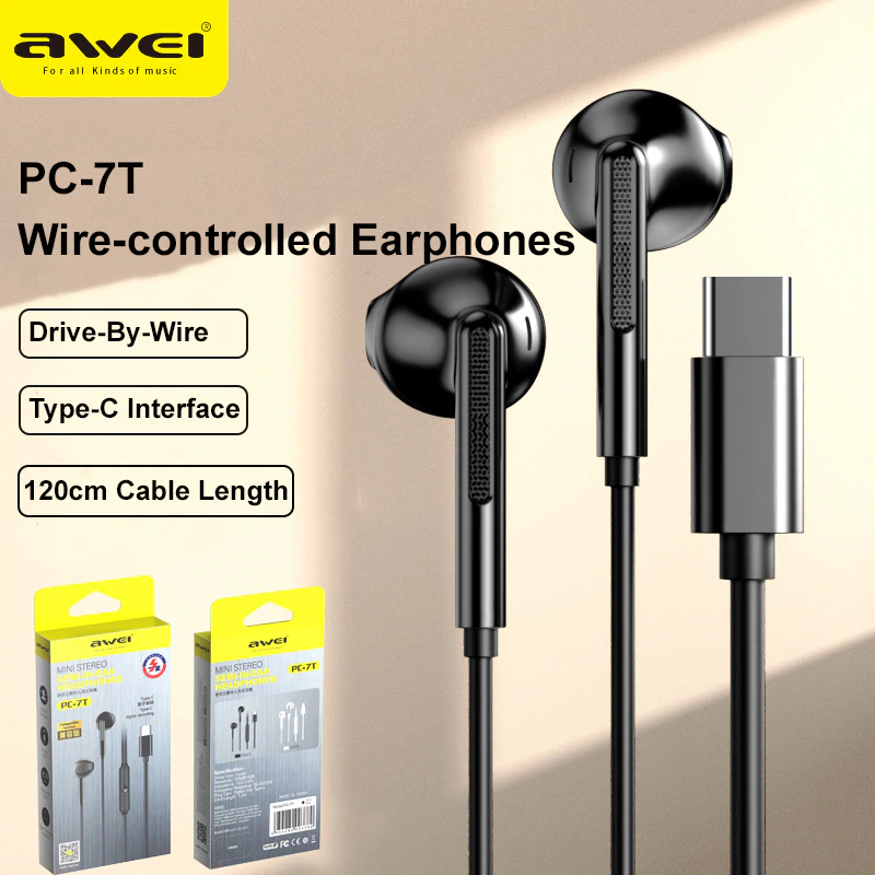 Awei TC-7 TC-6 Earpiece M11 Lifely Type C Earphone with Powerful Bass and Rich Vocals ...