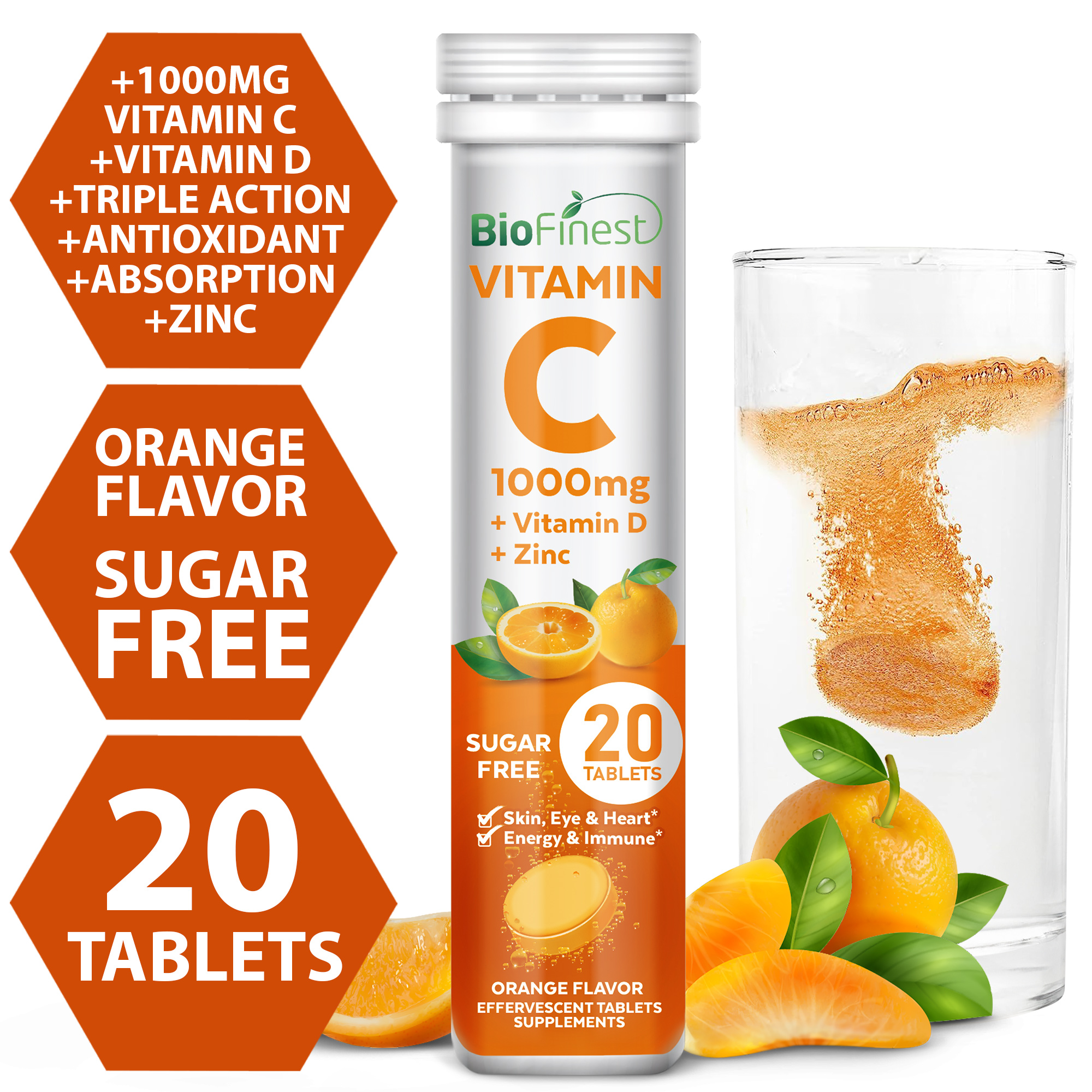 Biofinest Effervescent Vitamin C 1000mg D3 Zinc Collagen Multivitamin ...