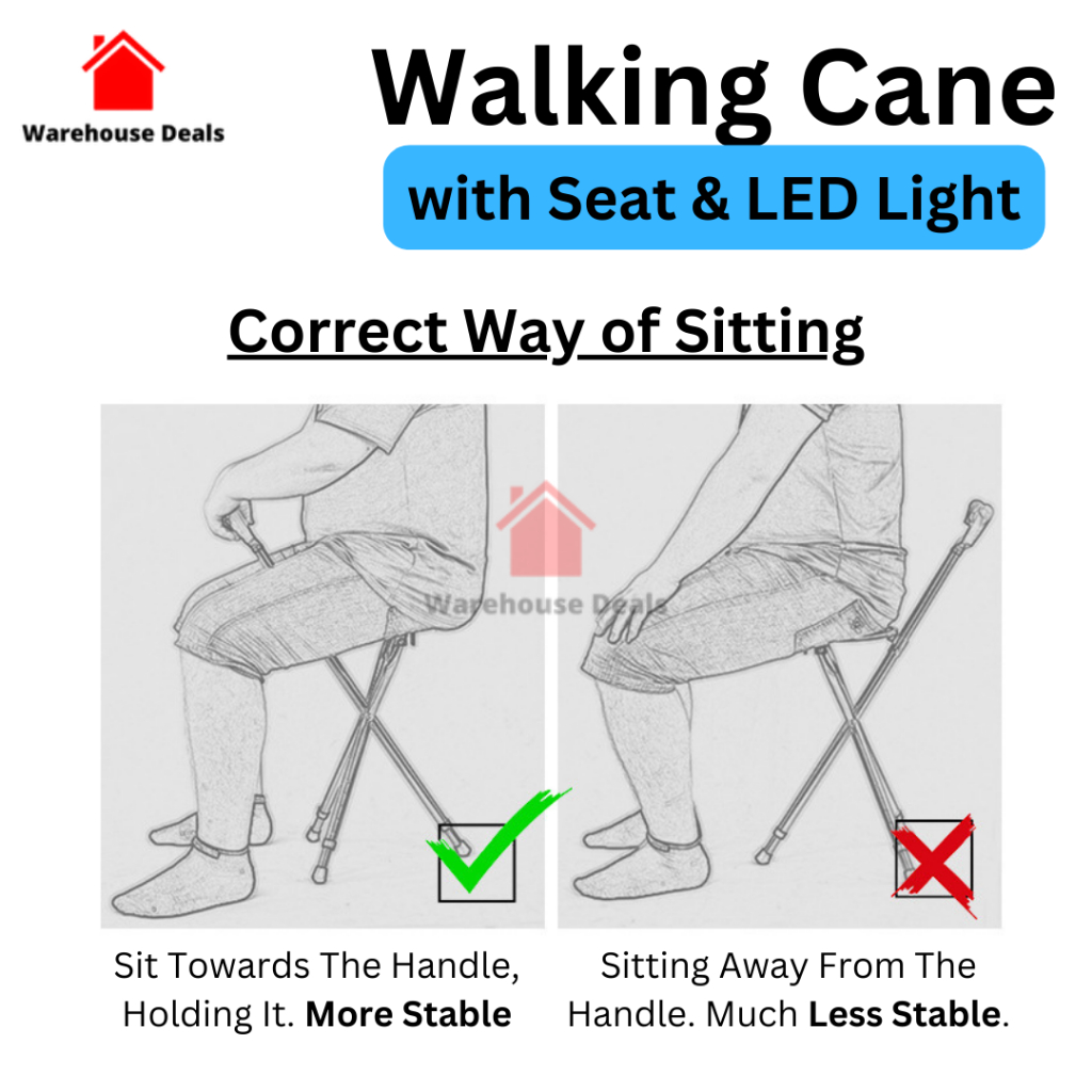 Walking Stick Walking Cane with Seat For Elderly Anti Slip Tips ...