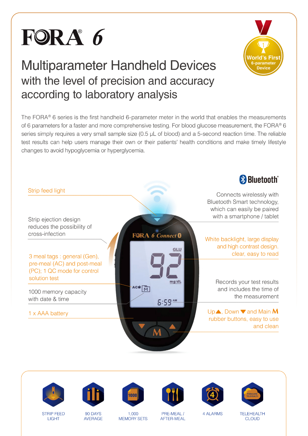 FORA® 6 Connect Test Strips (Total Cholesterol/Urid Acid/Blood Glucose ...