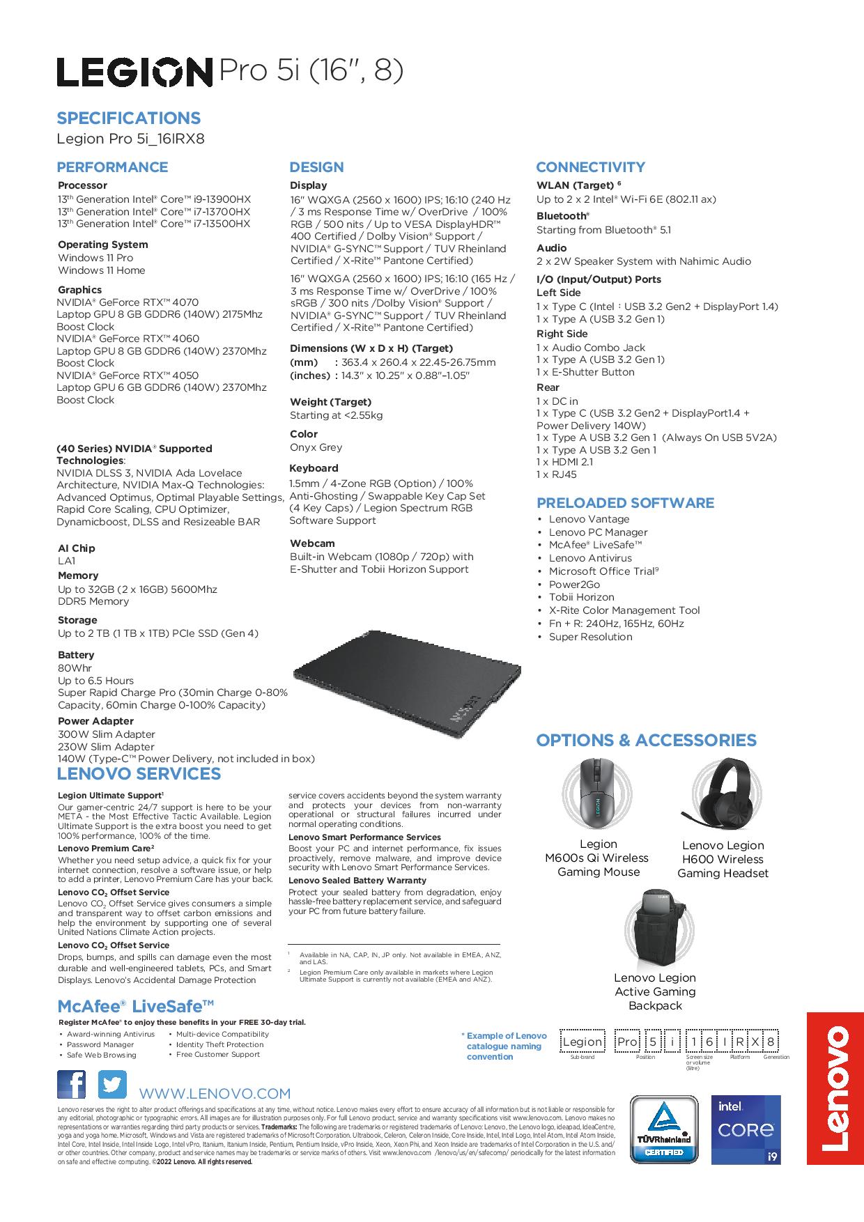 Lenovo LEGION Pro 5 16IRX8 82WK00EKSB | 16" WQHD i9-13900HX/RTX4060 ...