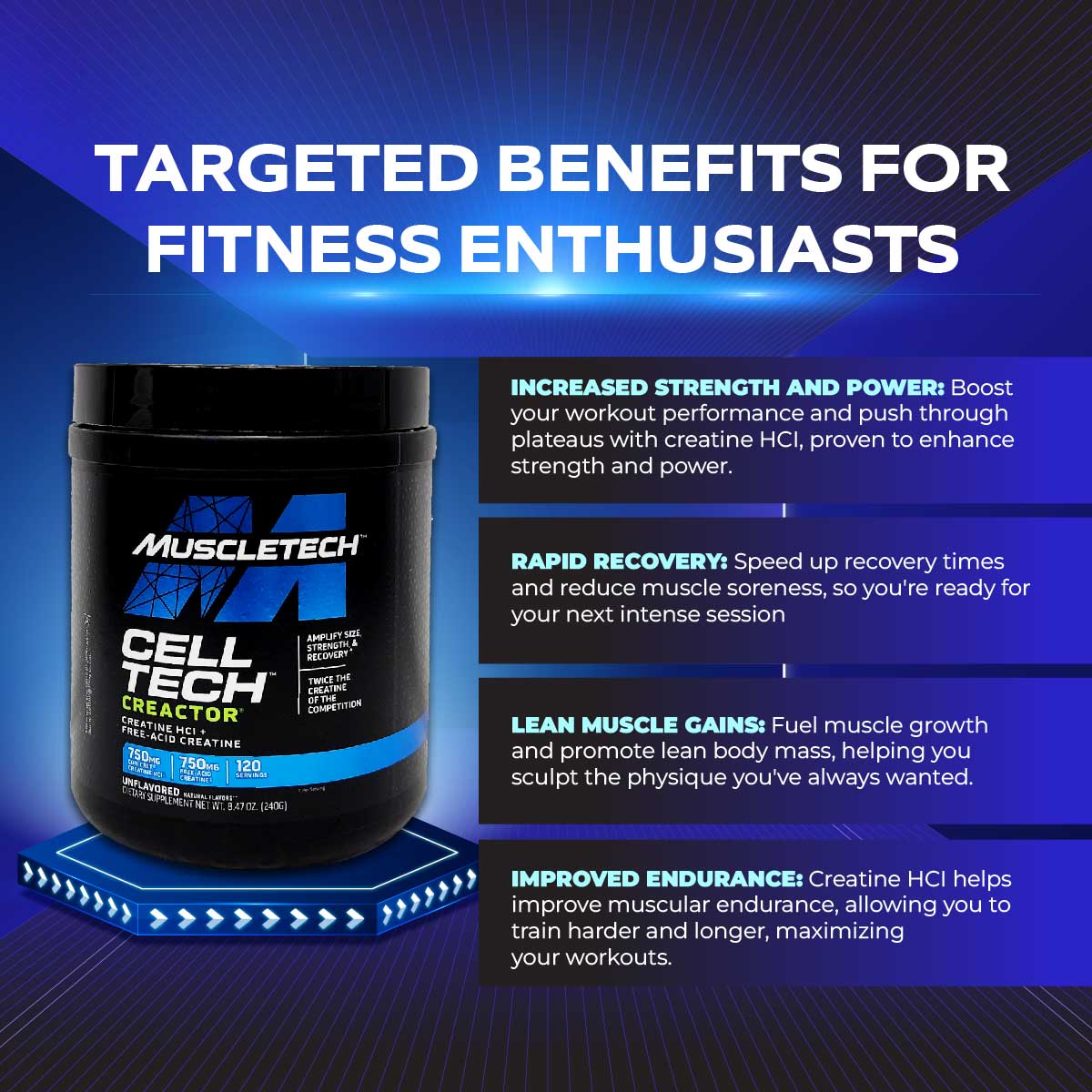 MuscleTech Cell Tech, Creatine HCI, Free-Acid Creatine, Increase ...