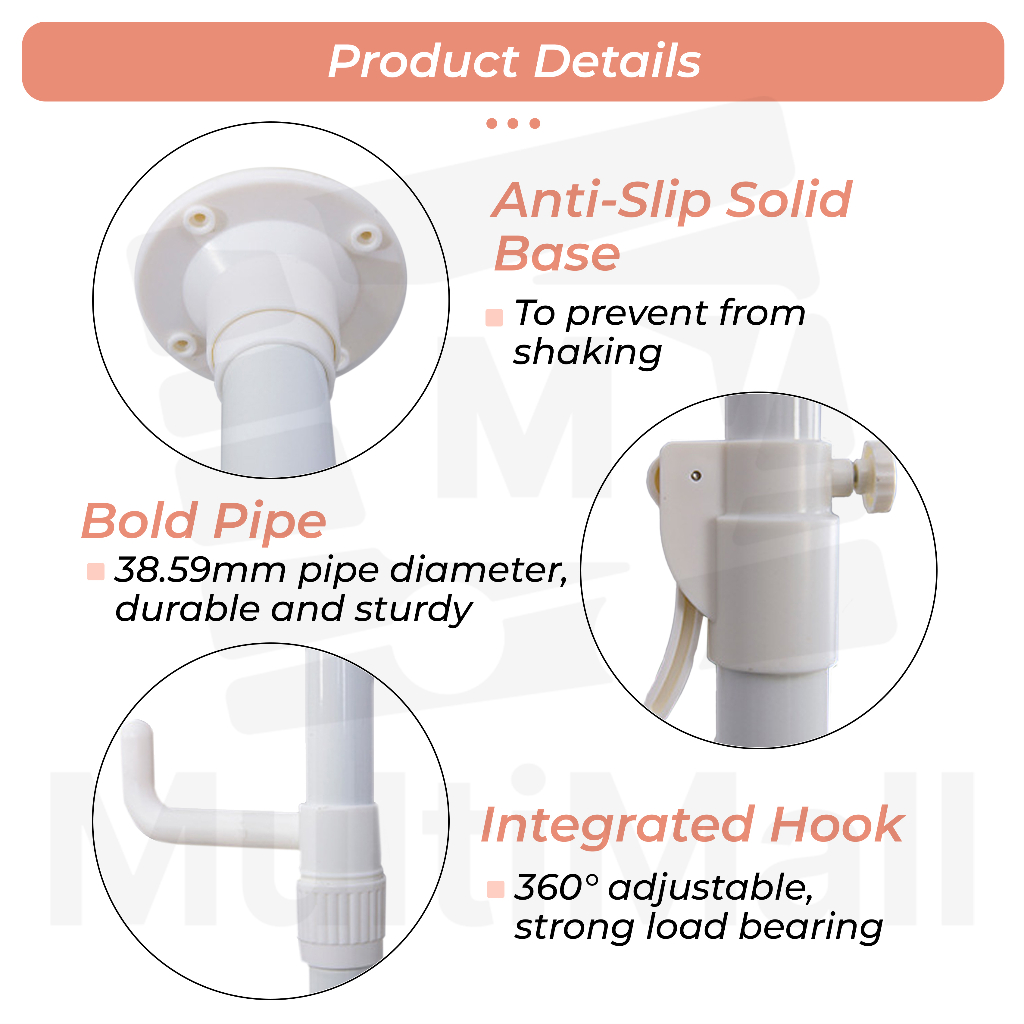 Floor to Ceiling Drying Pole Adjustable Standing Laundry Tension Rod ...