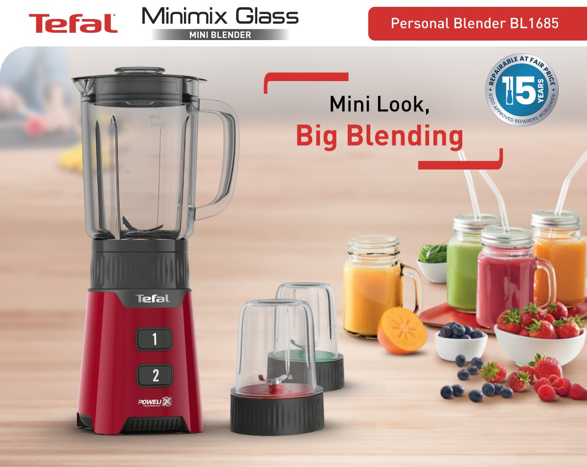 Tefal Minimix Glass Personal Blender BL1685 – 400W, 700ml, removable ...