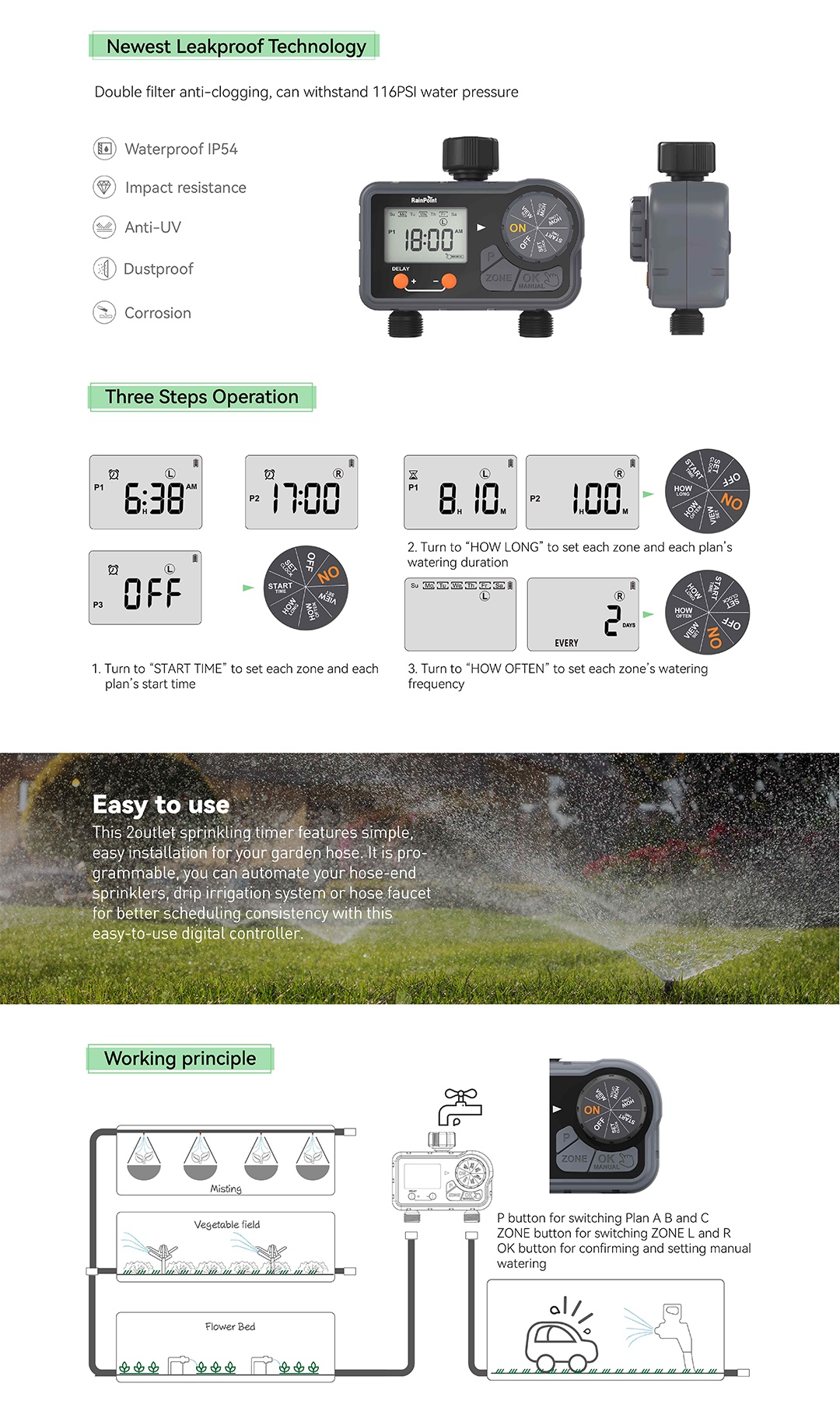 RainPoint Digital Tap Timer [2 Models, Auto Garden Watering ...