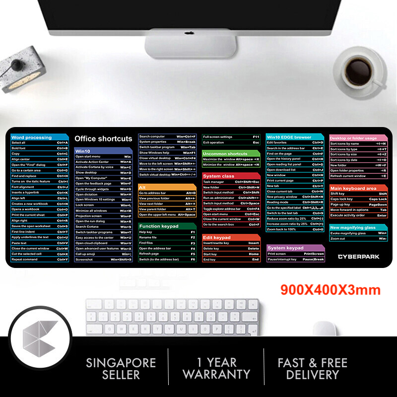 Singapore Ready Stock XXL Gaming Mouse Pad Keyboard Office Shortcuts ...