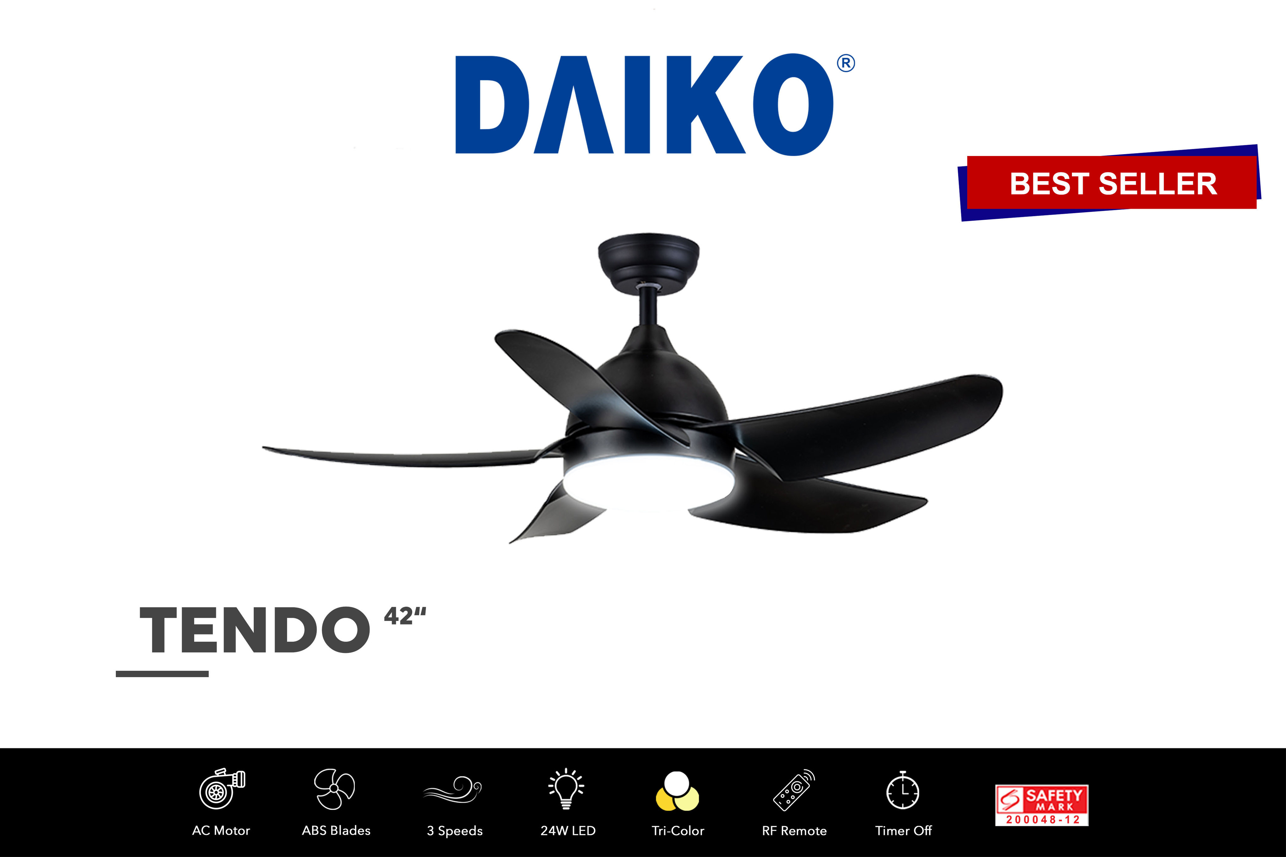 [FREE INSTALLATION] DAIKO Tendo 42" Ceiling Fan (with Tri-Color Light ...