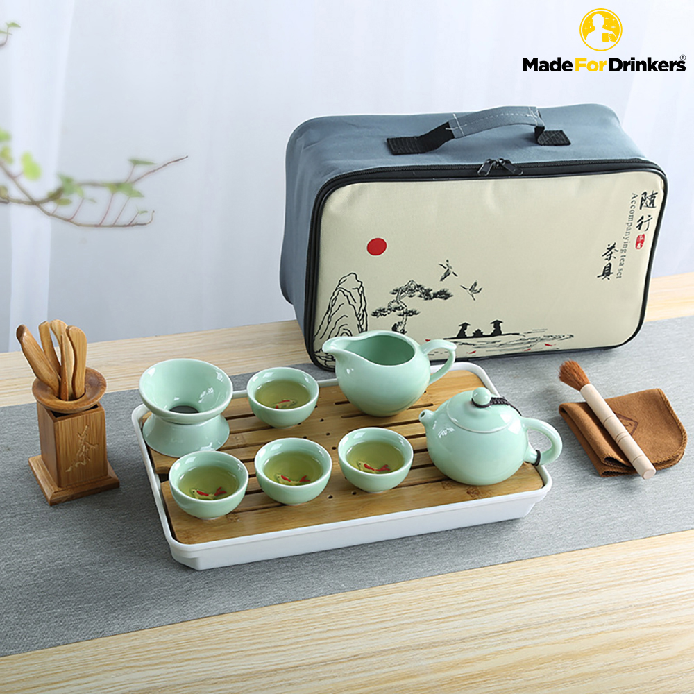 Chinese Tea Set Hand Painted Porcelain Koi Design (Complete set ...