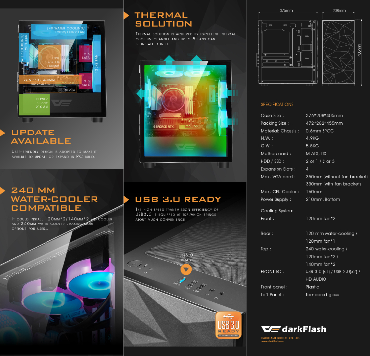 darkFlash DLM21 MATX PC Case - Tempered Glass Gaming Case [2 Color ...