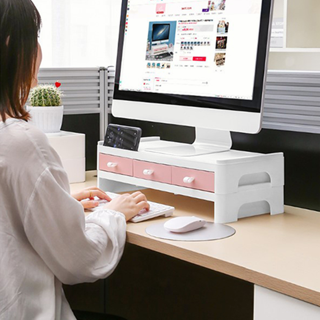 Ayuqi® Desktop Stand with Drawer Monitor Stand Plastic With Keyboard ...