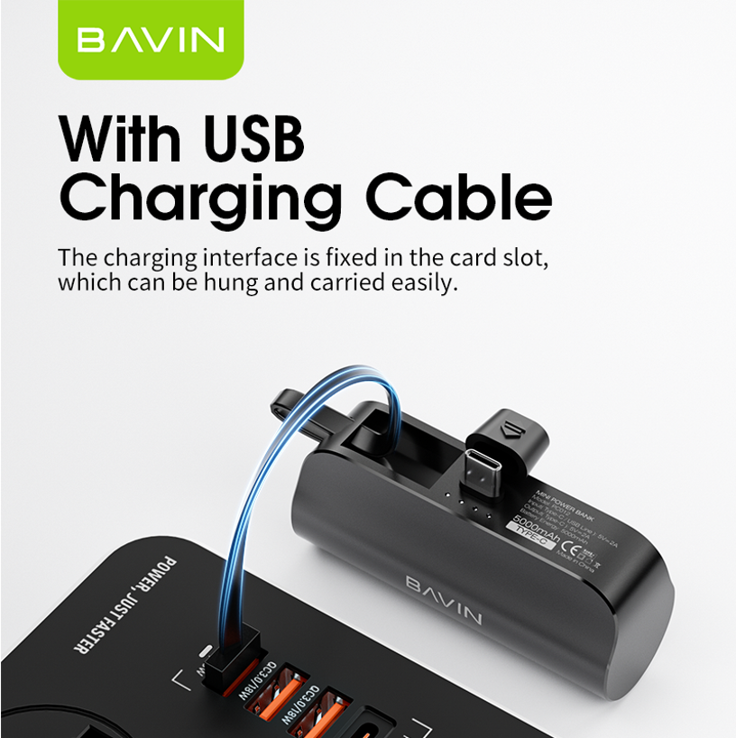Bavin PC012/PC013 5000mAh Mini Fast Charging Power Bank with Built-in ...