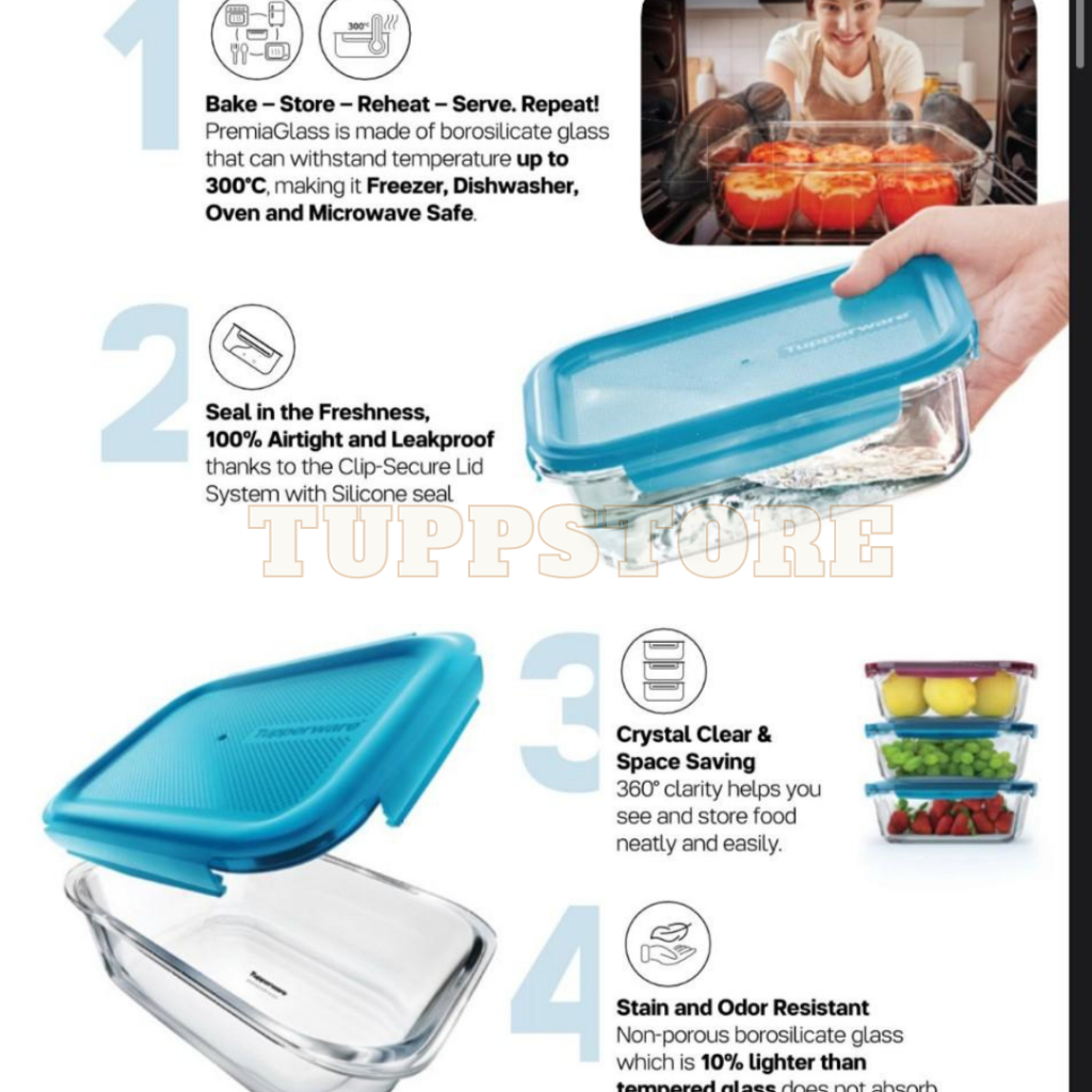 Tupperware Glass Container PremiaGlass Rectangular 1L | Shopee Singapore