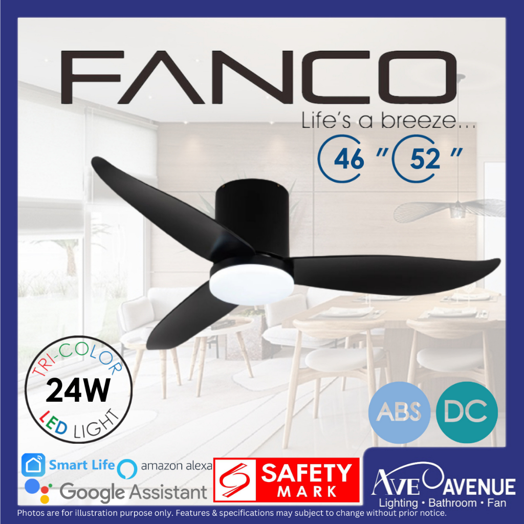 Fanco Co-Fan Rito-3 DC Ceiling Fan Smart Wi-Fi 3 Blade 46/52 Inch with ...
