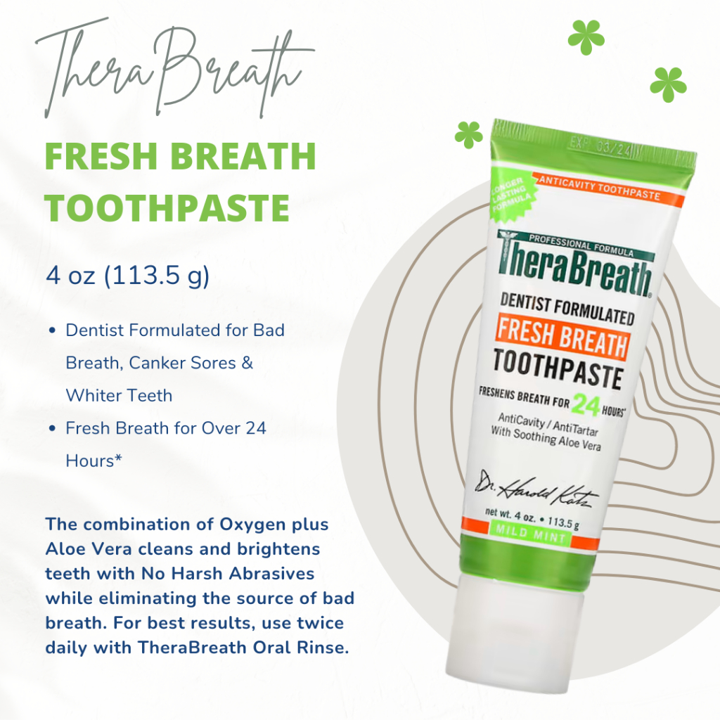TheraBreath, Fresh Breath Toothpaste, Mild Mint, Fluoride Free ...