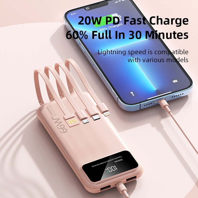 66W PD Super Fast Charge 10000mAh Powerbank with 4 Cable Mini Power ...