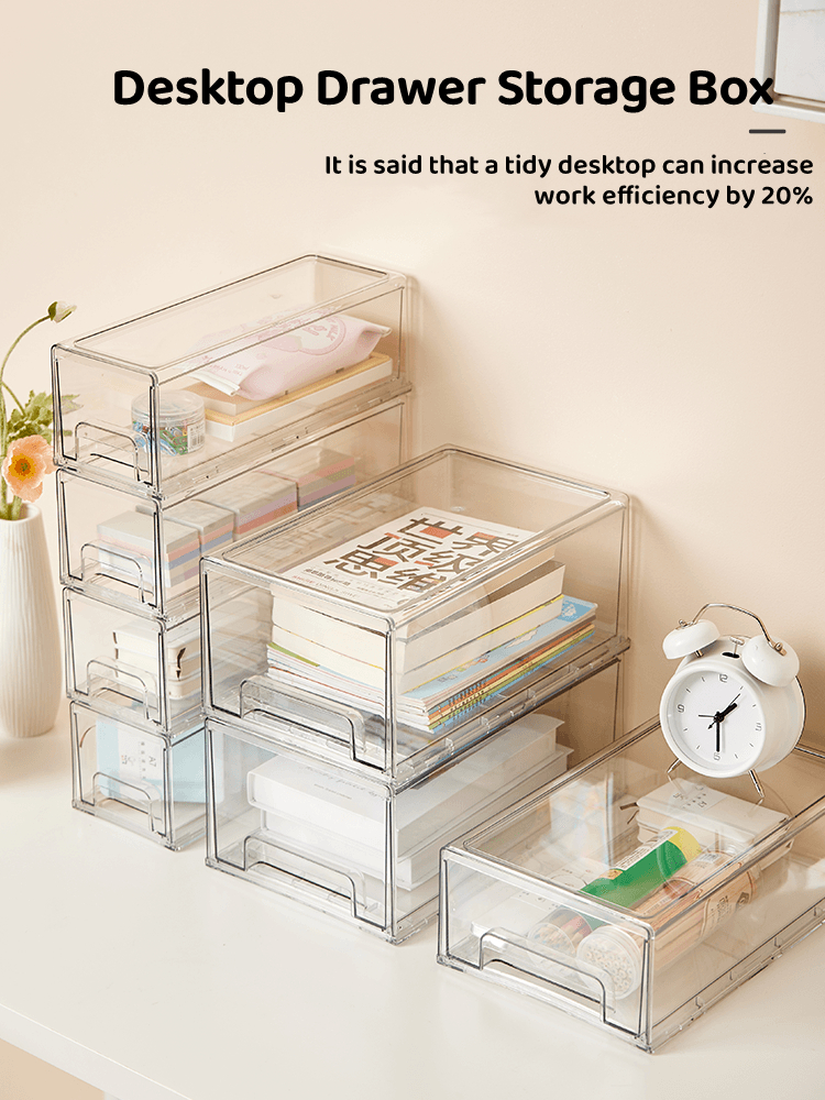 Premium Acrylic Stackable Drawer Organizer Storage Box Clear Stationery ...