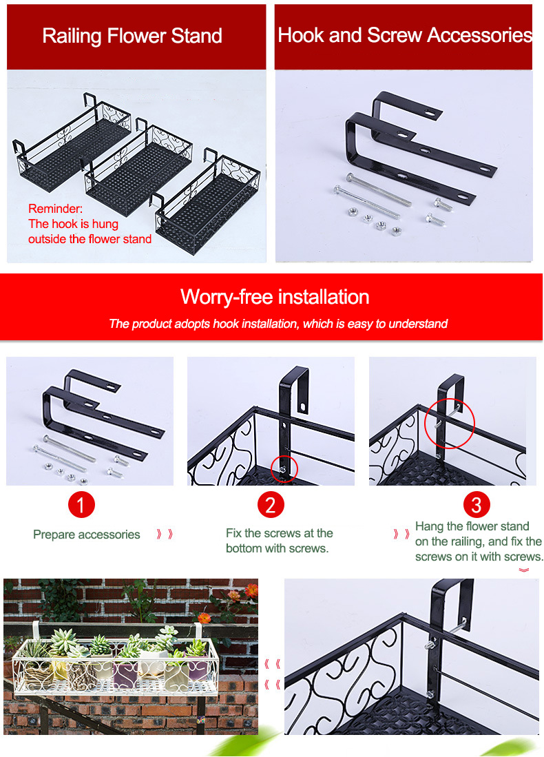 Specool® Corridor Flower Pot Hanging Rack Balcony Garden Metal Railing ...
