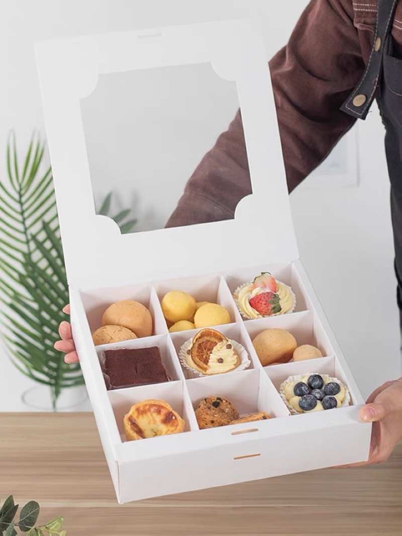 [LIL BAKER] TART BOX CAKE PUFF EGG TART BOX 9 PARTITION WITH RIBBON ...