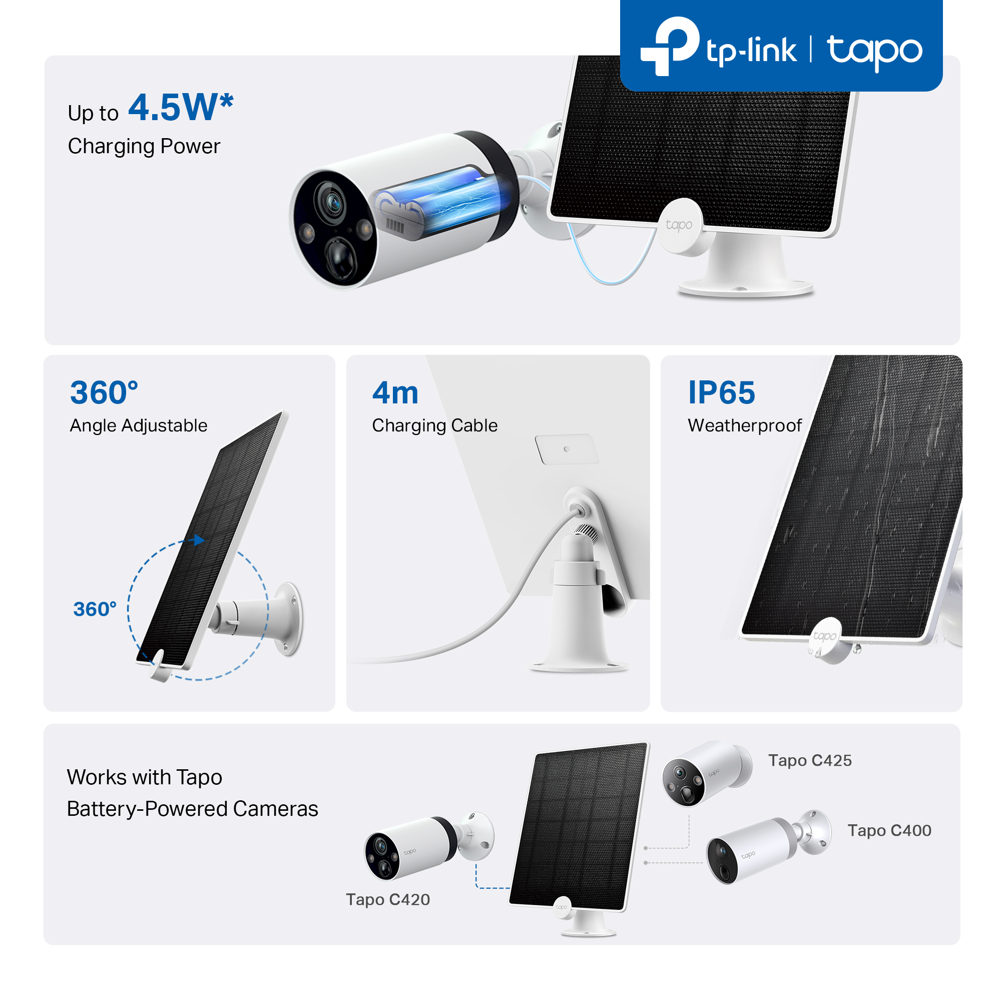 TP-Link Tapo A200 Solar Panel with 360° Adjustable Mounting bracket for ...