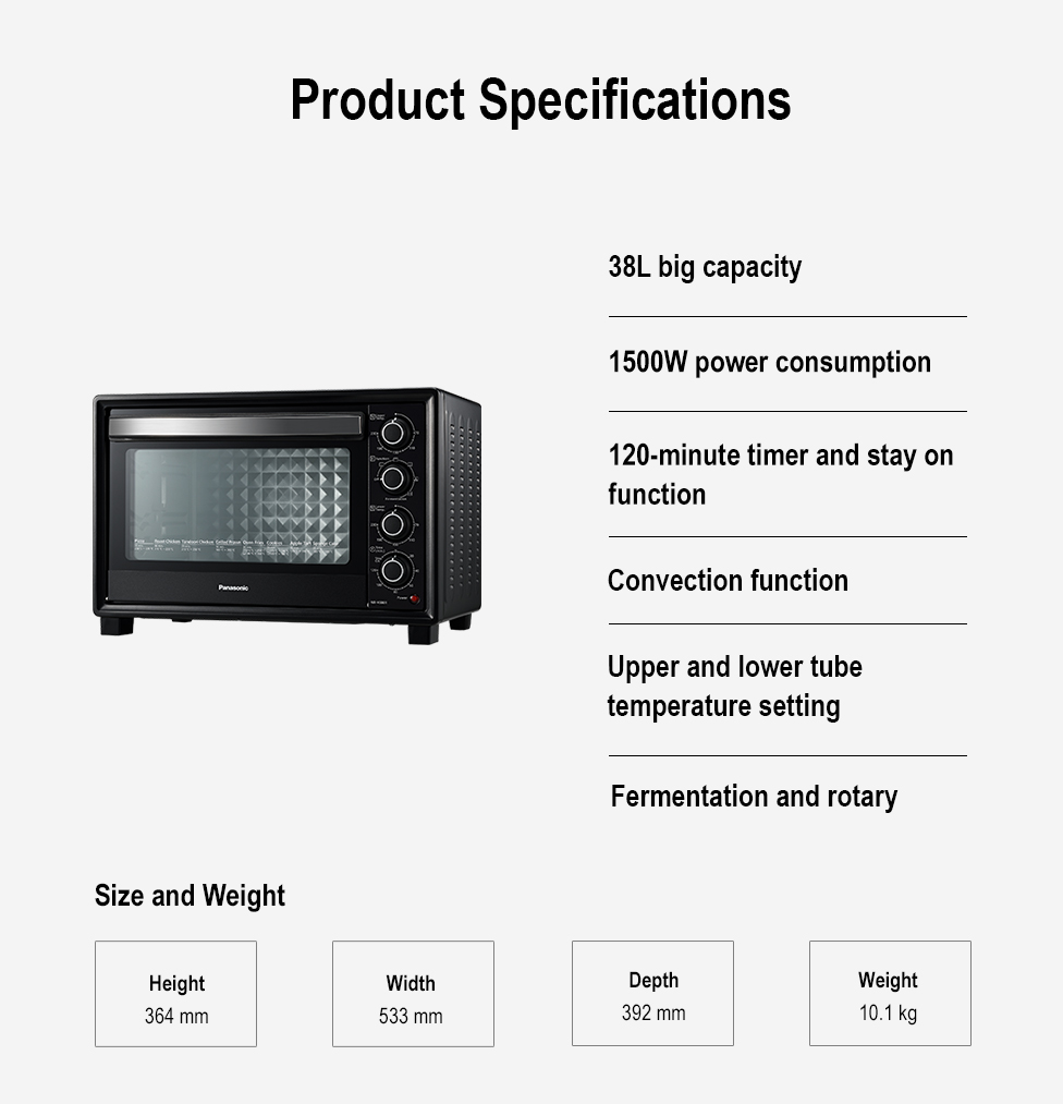 Panasonic 38L Electric Oven NB-H3801KSP (Black) | Shopee Singapore