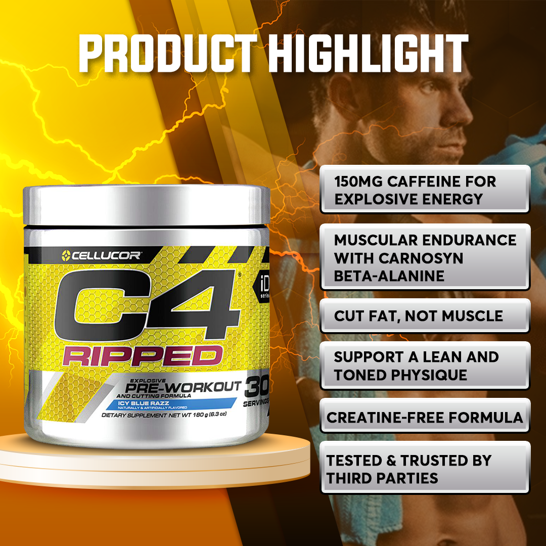 Cellucor C4 Ripped, Pre-Workout Formula, Fat Burning Supplement, Boost ...