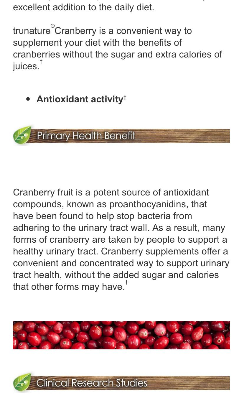 trunature Pacran Cranberry 650 mg., 140 Vegetarian Capsules(Exp:01/2026 ...