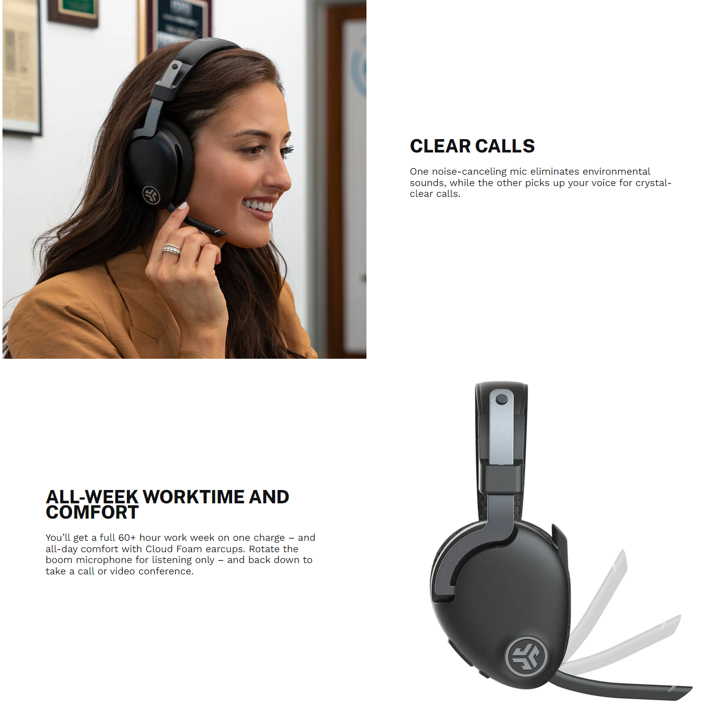 JLAB Jbuds Work wireless+wired headphone with 60+ hours playtime and ...