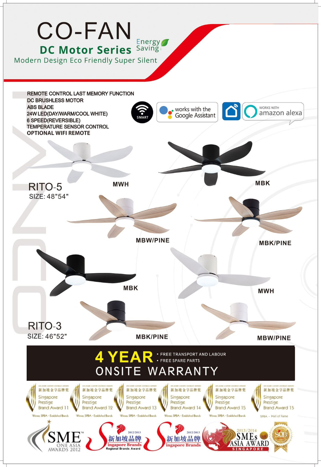 FANCO RITO-3 46"/52" | RITO-5 48"/54" DC CEILING FAN WITH LIGHT ...