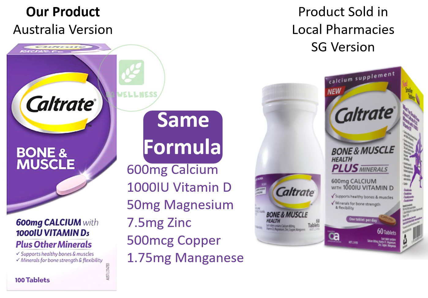 Caltrate Bone and Muscle Health 100 Tablets Calcium Vitamin D Minerals ...
