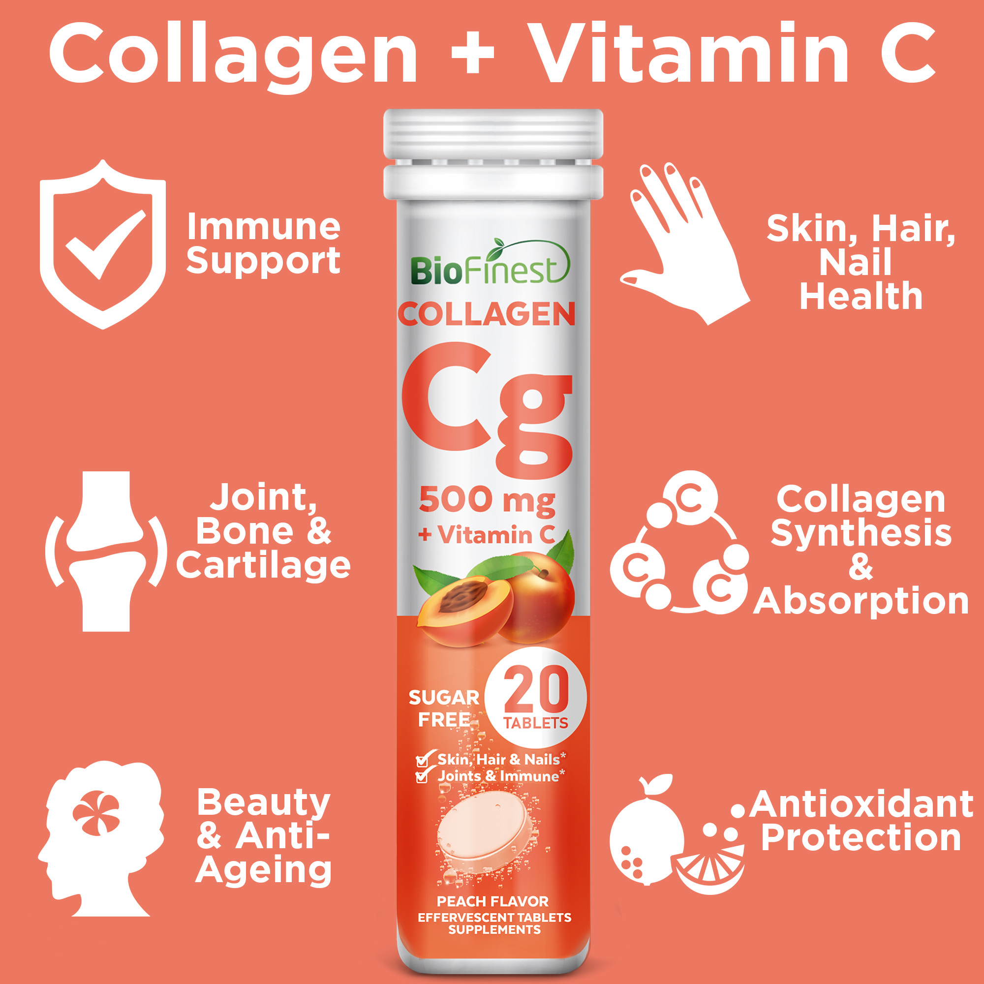 Biofinest Effervescent Vitamin C 1000mg D3 Zinc Collagen Multivitamin ...