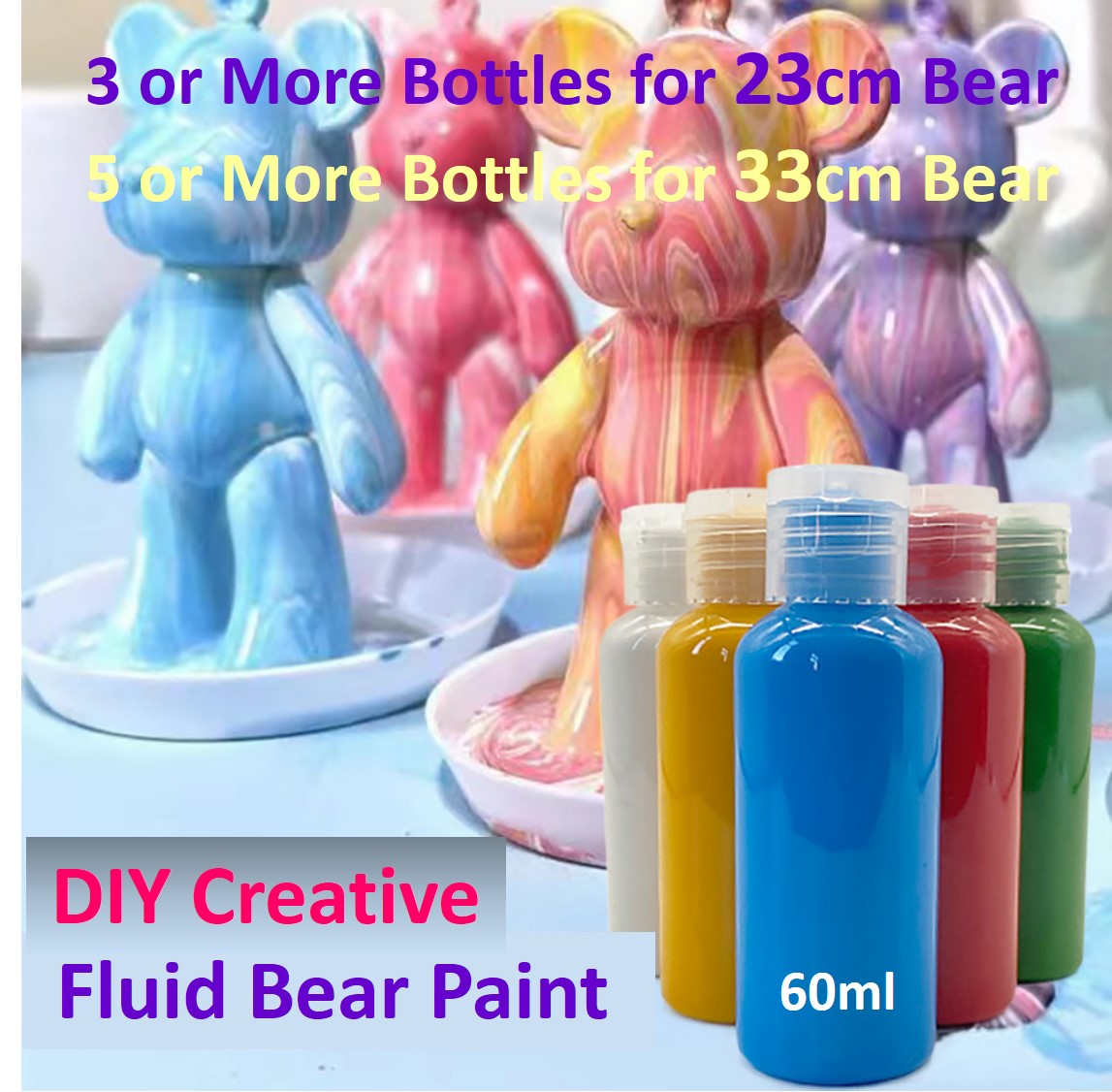 DIY Fluid Bear Coloring Paint DIY Bearbrick Toy Fluid Painting Bear ...