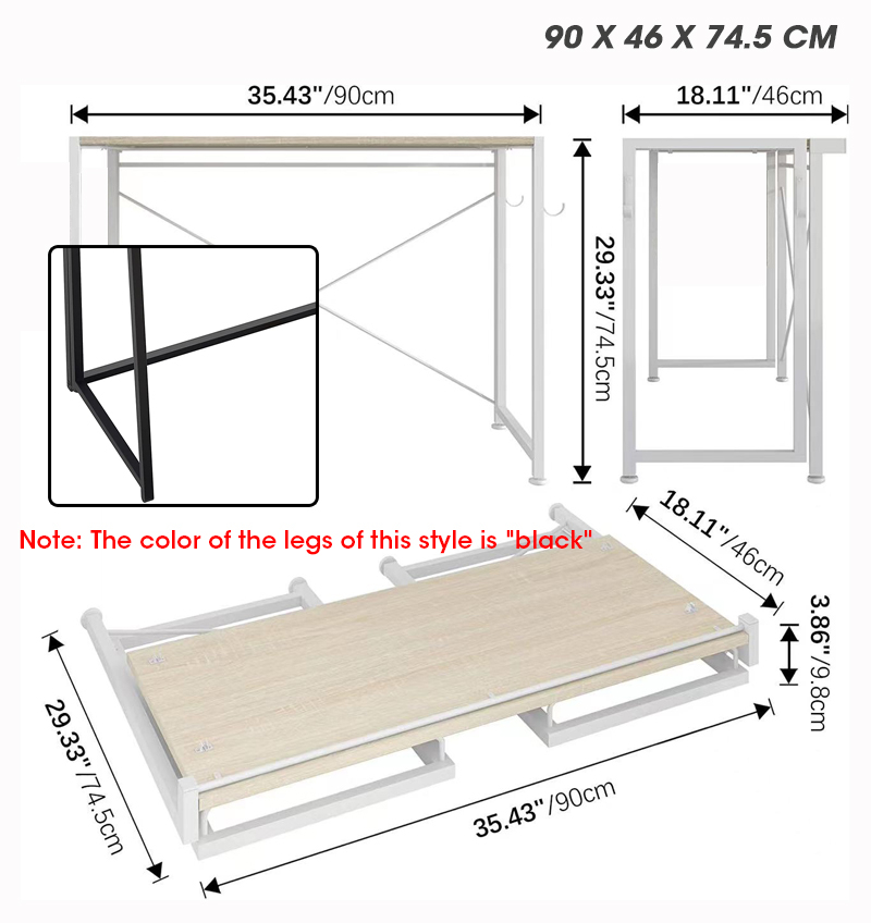 BASISHOME Folding Desk, Simple Assembly Computer Desk Home Office Desk ...