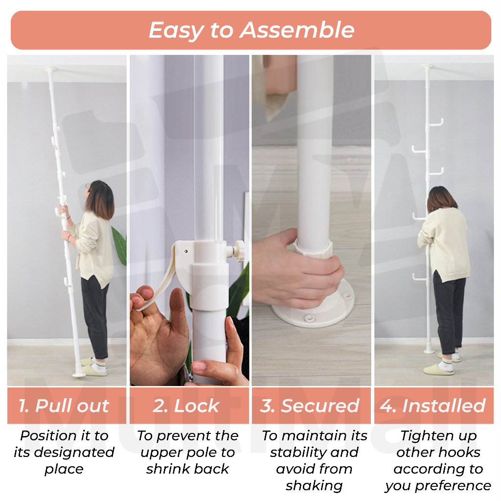 Floor to Ceiling Drying Pole Adjustable Standing Laundry Tension Rod ...