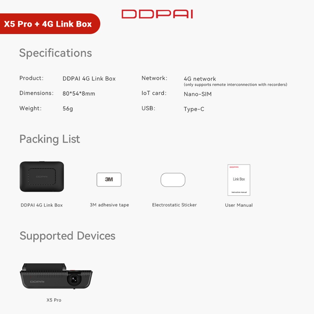 DDPAI X5 Pro Dash Cam 4K UHD Dual Cam Recorder WiFi DVR 4G Connection ...
