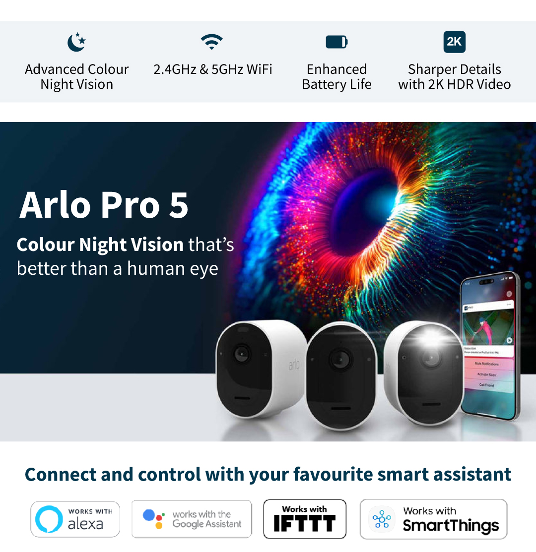 ARLO Pro 5 VMC4260P 2K QHD Wire-Free Dual Band Security Camera – No Hub ...