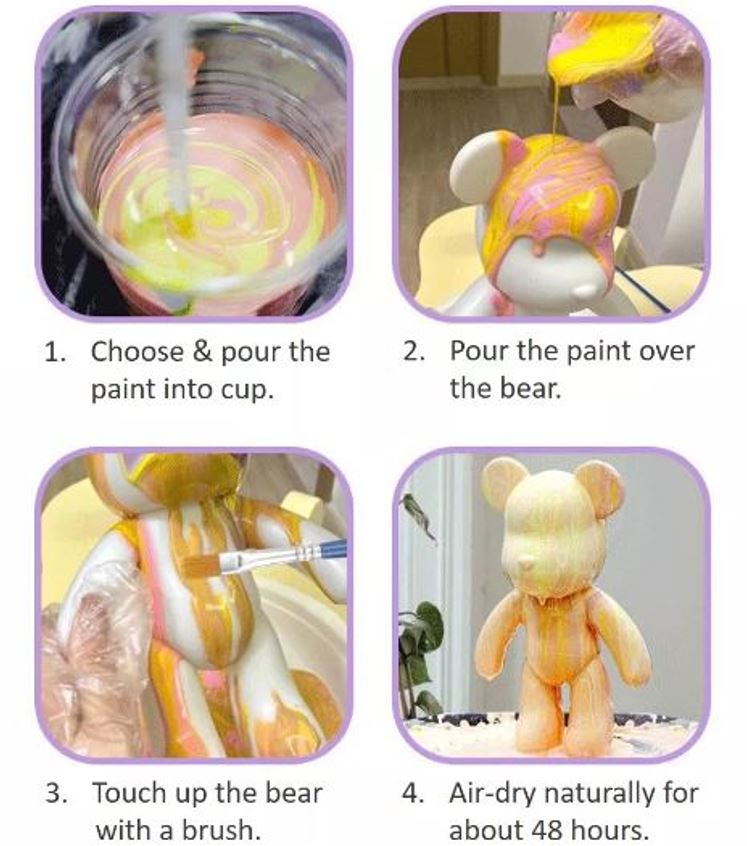 DIY Fluid Bear Coloring Paint DIY Bearbrick Toy Fluid Painting Bear ...