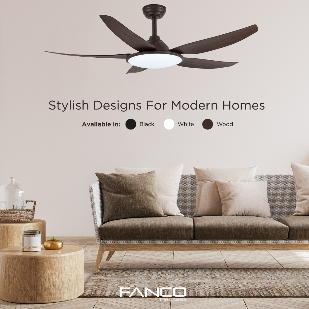 Fanco Tributo DC Motor 5 Blade Ceiling Fan w 3 Tone Ultra Bright LED n ...
