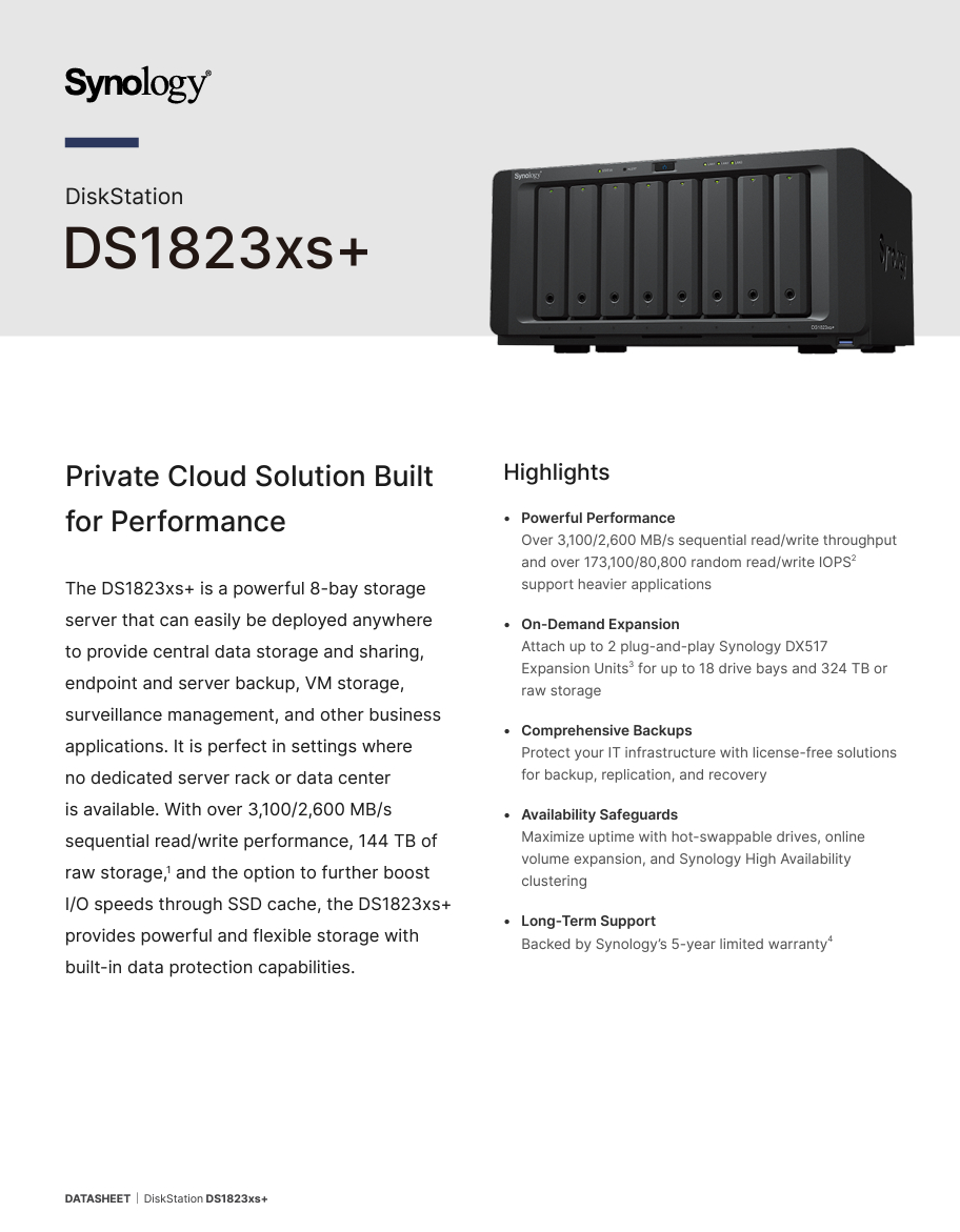 [Synology Official] DS1823xs+ (8GB) 8-Bay NAS - Local 5-years Warranty ...