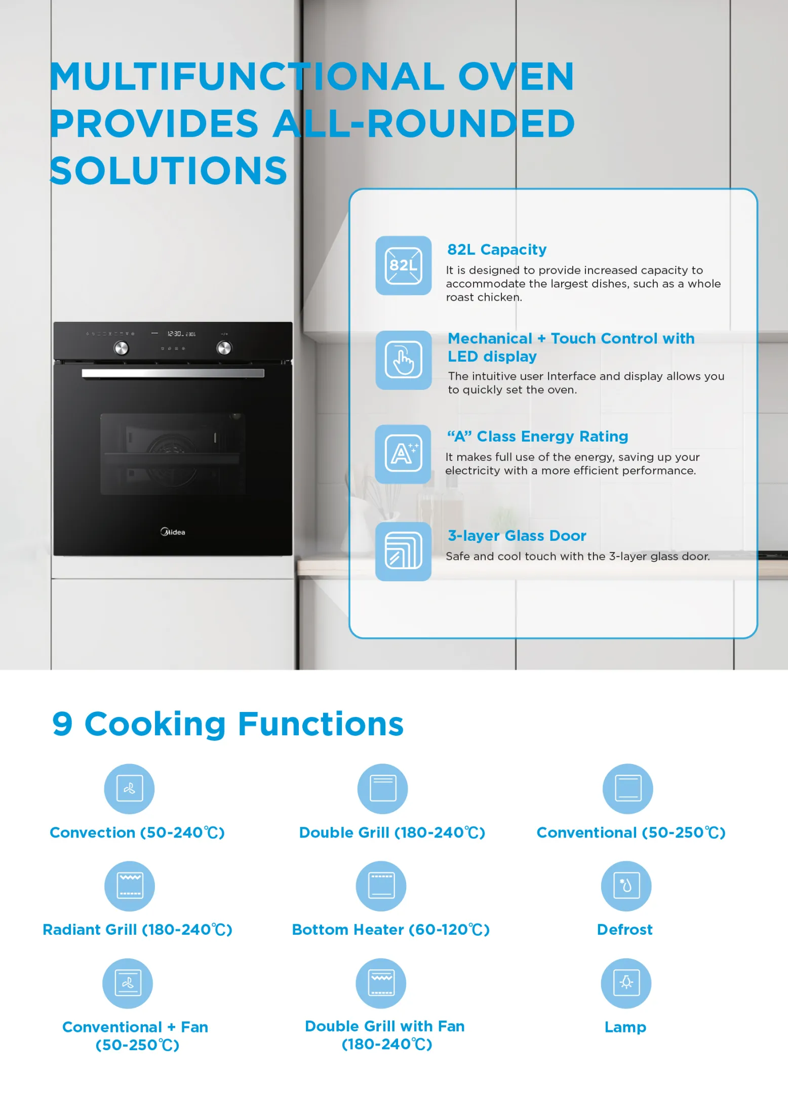 MIDEA MBI-N5M90-SG 60CM BUILT-IN OVEN | Shopee Singapore