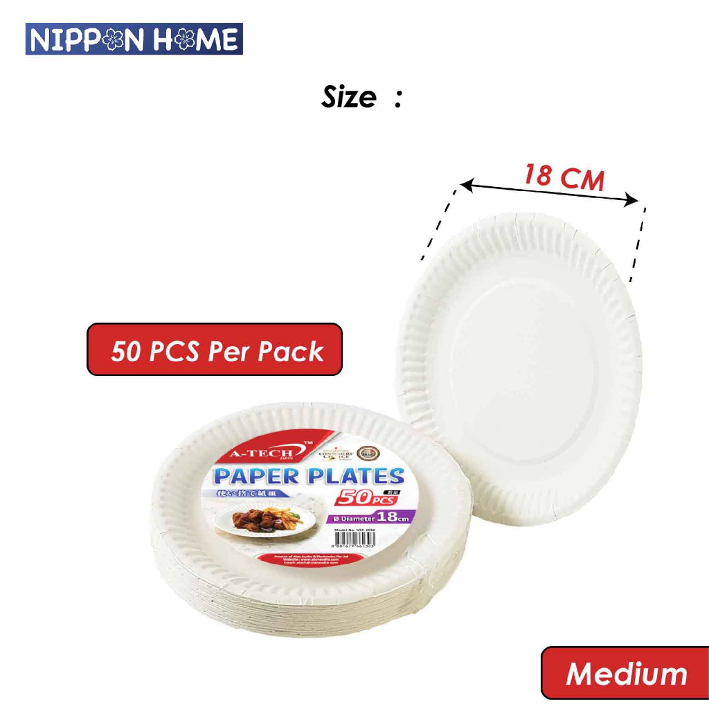 [Household] Bundle of 2 / 5 Pack DISPOSABLE PAPER PLATE 50PCS ( 3 Sizes ...