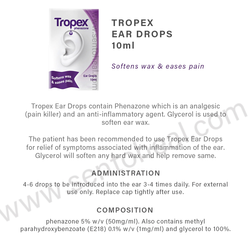 Tropex Ear Drops 10ml (Softens Wax And Eases Pain) | Shopee Singapore