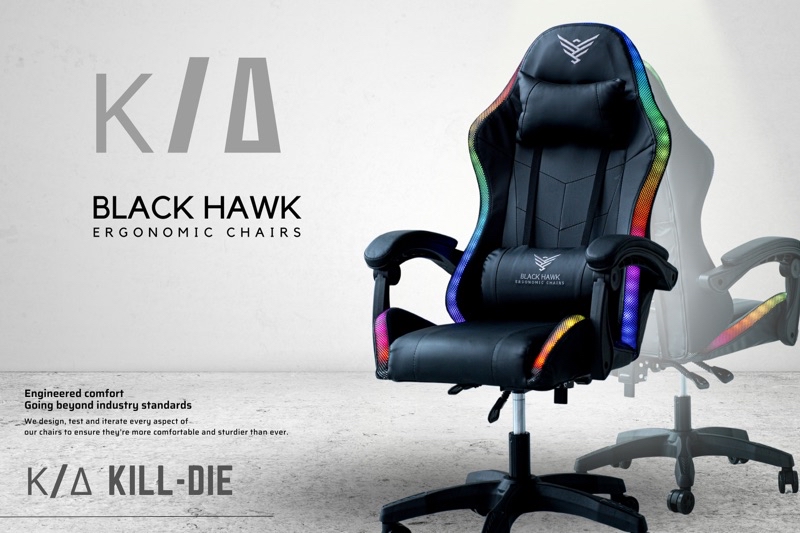 🦅 (𝐒𝐆 𝐒𝐓𝐎𝐂𝐊) Black Hawk RGB Gaming Chair / Gaming Chair / Computer ...