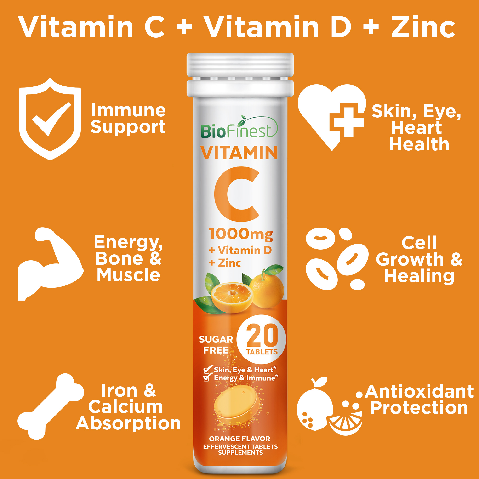 Biofinest Effervescent Vitamin C 1000mg D3 Zinc Collagen Multivitamin ...
